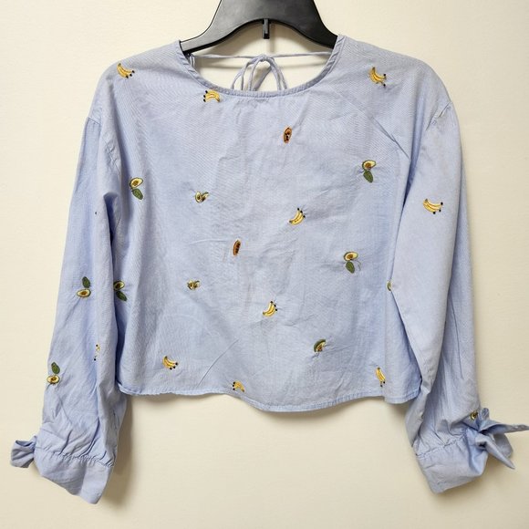 Zara | Tops | Zara Basic Collection Embroidered Banana Avocado Top ...